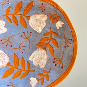MADE TO ORDER: Light Blue Sgraffito Pottery Plate / Terracotta Dish ...
