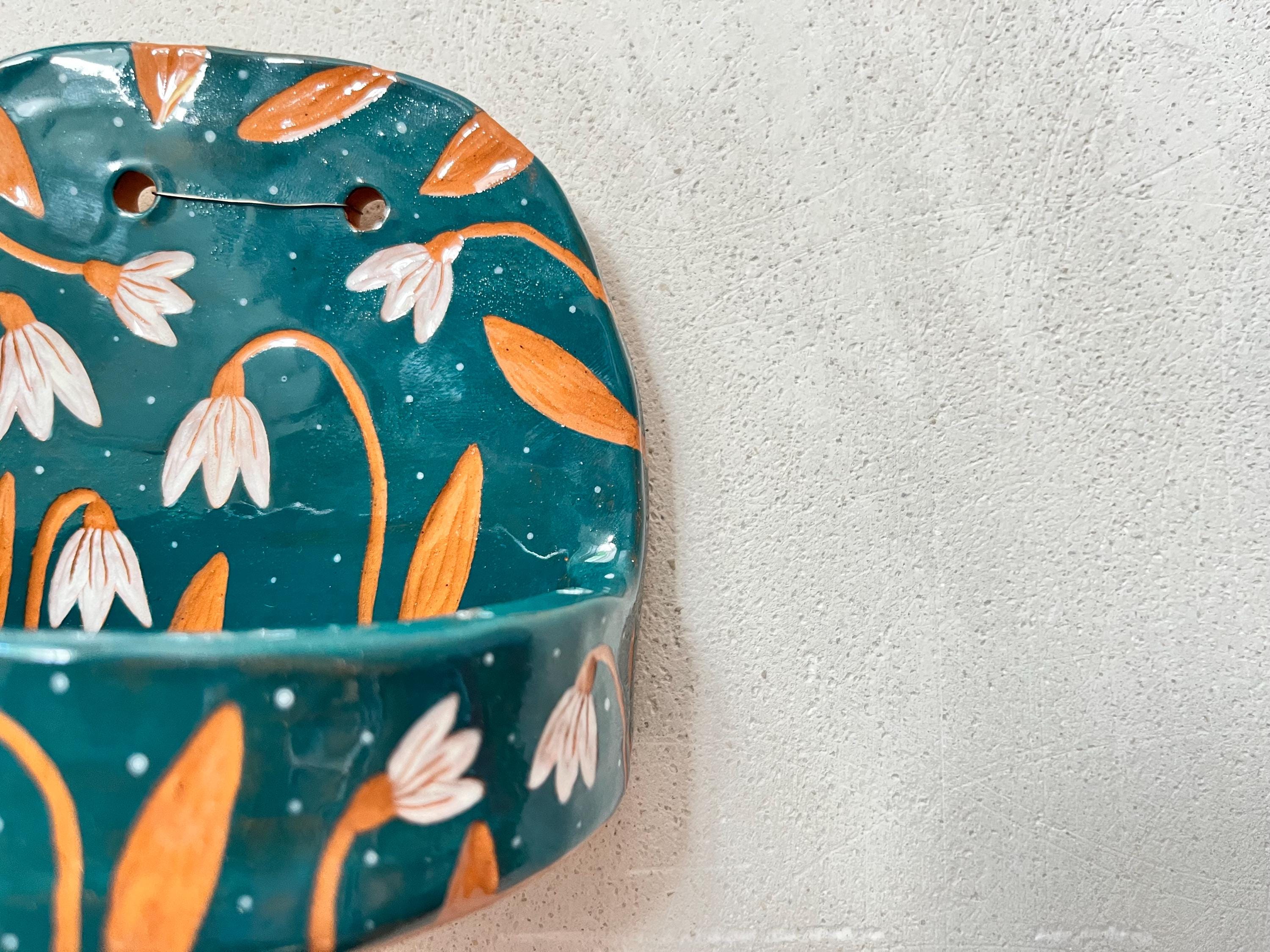 Green Ceramic Wall Altar With White Rabbit and Flowers / Handmade ...