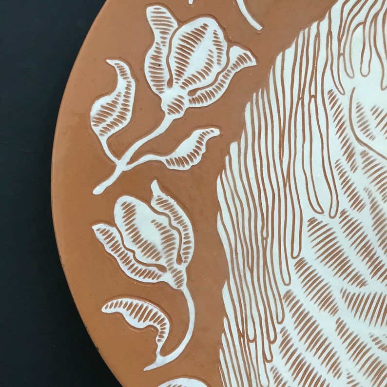 Sgraffito Pottery Plate With White Horse / Sgraffito Ceramic Platter ...
