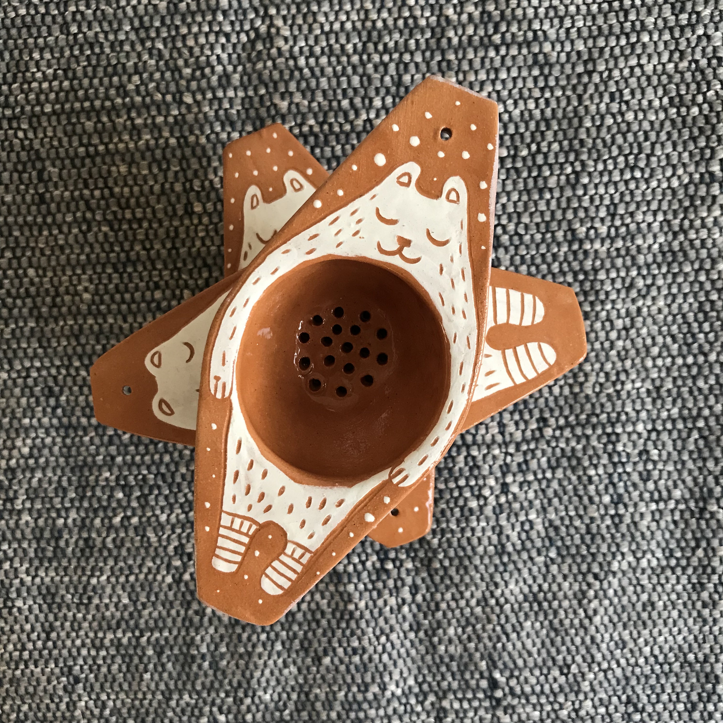 Ceramic Tea Strainer With White Bear / Whimsical Tea Strainer With Cute Bear Sgraffito ...