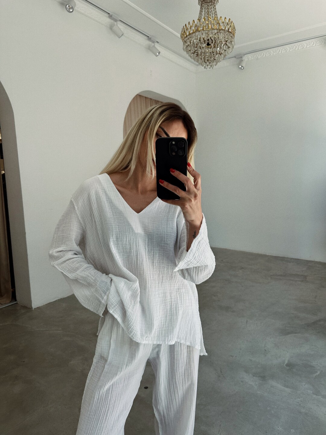 Boho Two Piece Set,v-neck Matching Set,organic Casual Wear,wide Leg ...