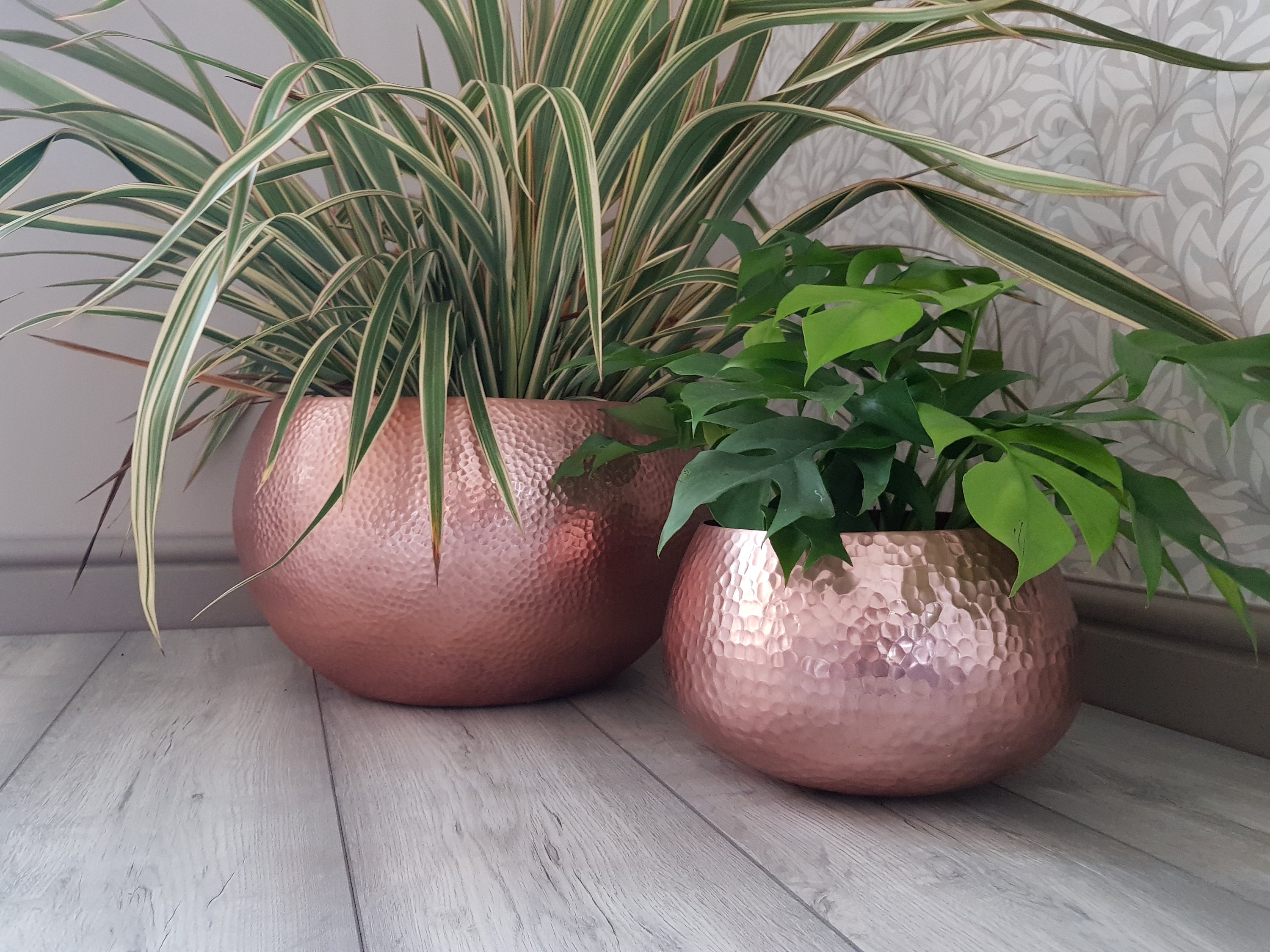 Hammered Rose Copper Planters, Handcrafted Set of 2 - Etsy UK