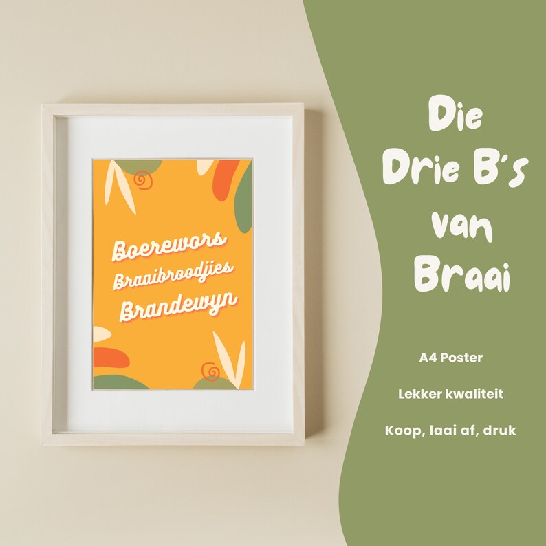 Afrikaans Poster, A4 Inspirational Poster, Braai Print, for Braaiers ...