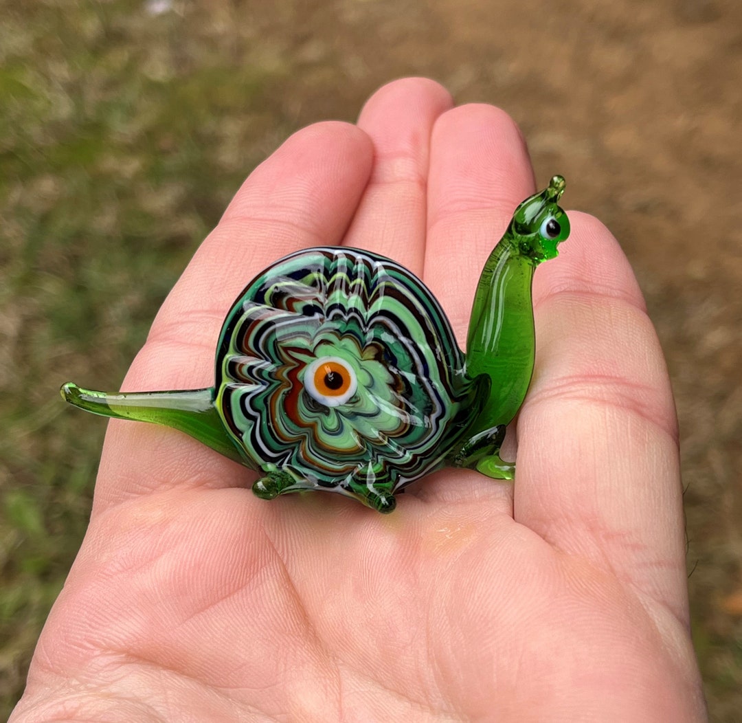 Green Evil Eye Snail Figure Murano Glass Animal Figurine Lampwork Snail ...