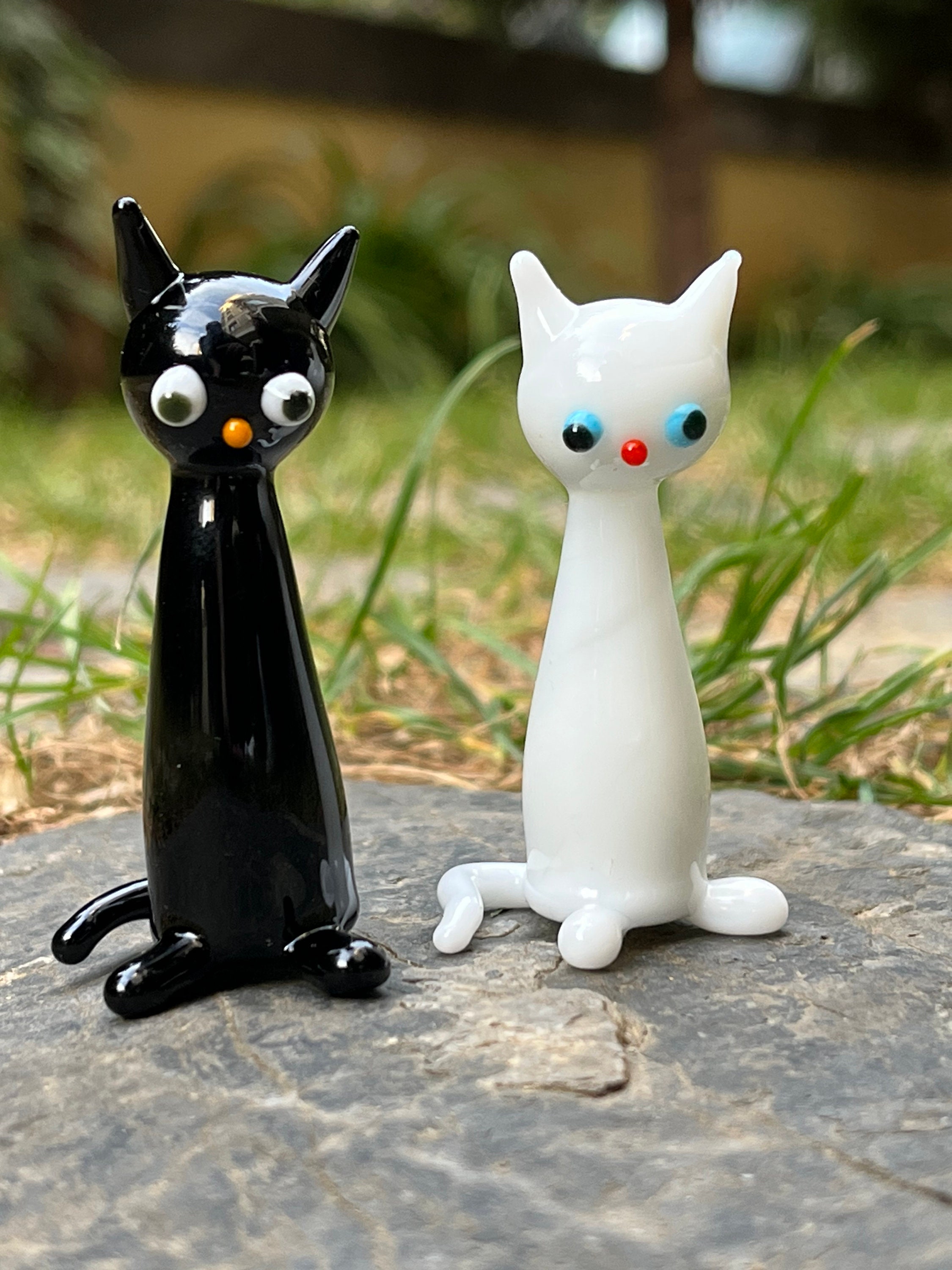 Black and White Couple Cats Figurine Murano Glass Large Cats - Etsy