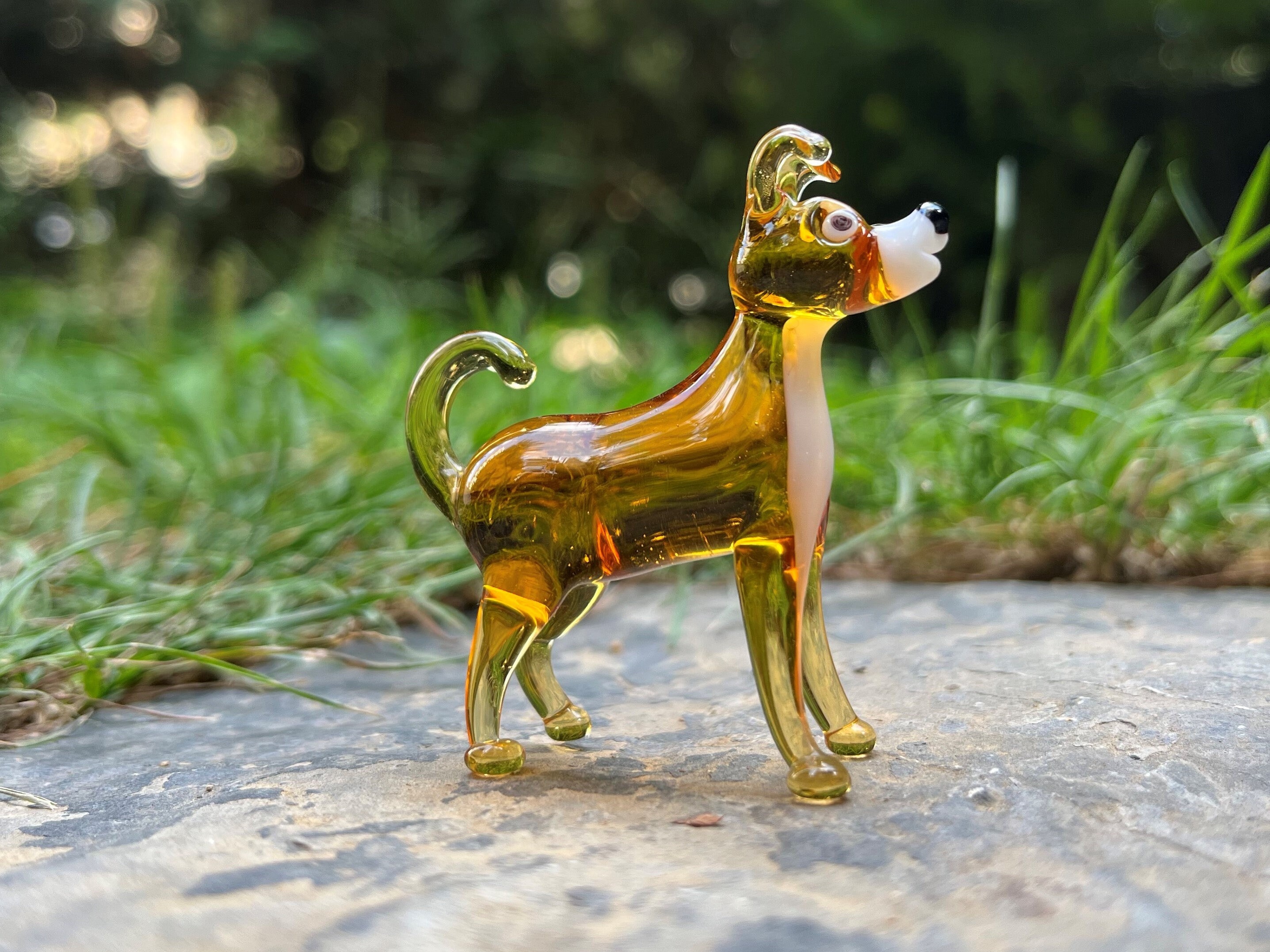 Glass Dog Figure Sculpture Murano Gold Dog Trinket - Etsy