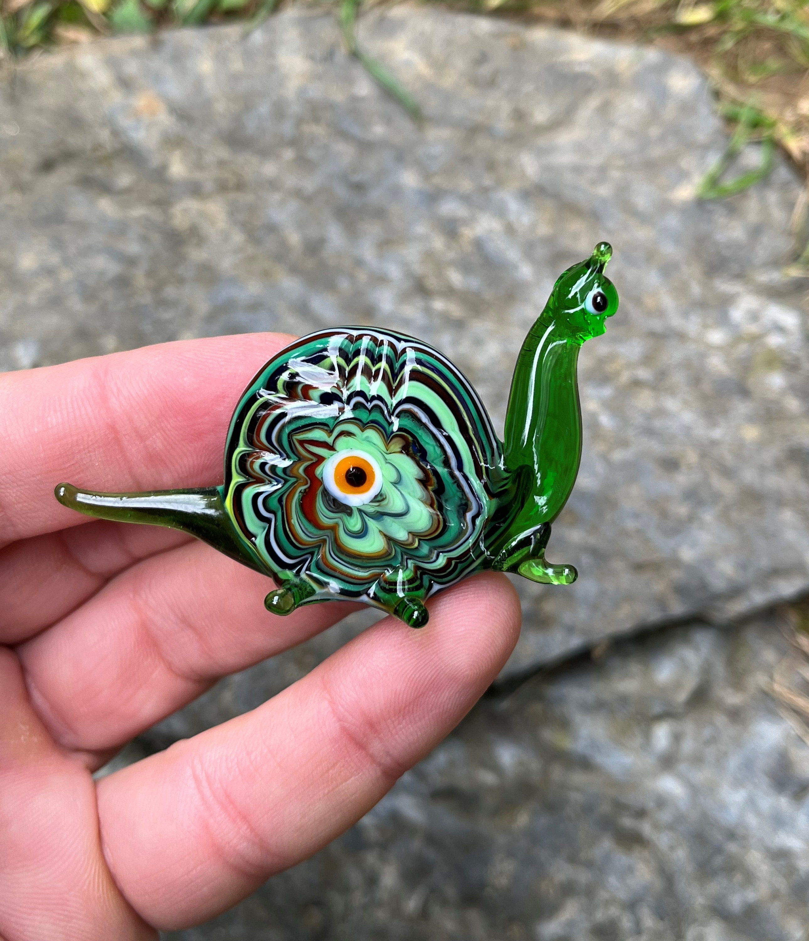 Green Evil Eye Snail Figure Murano Glass Animal Figurine Lampwork Snail ...