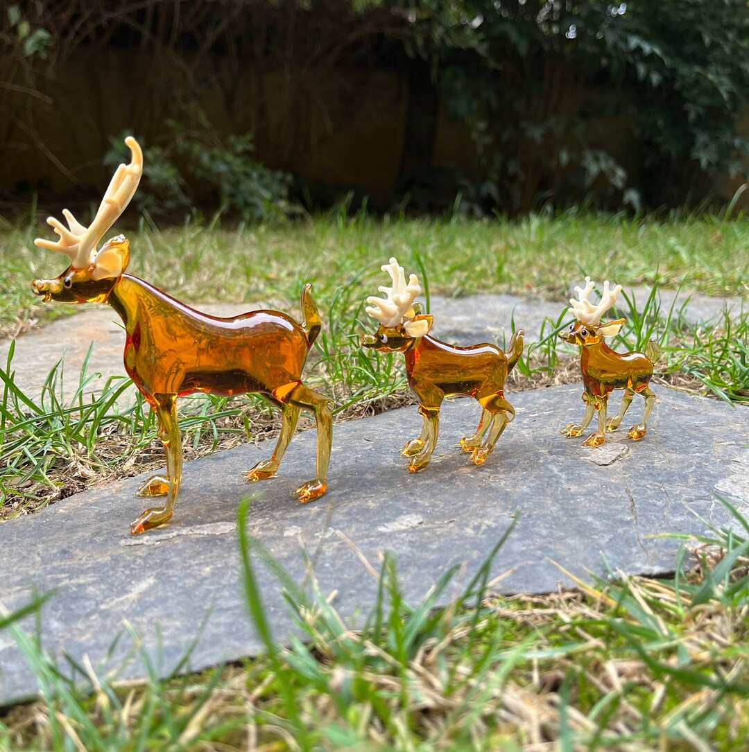Set of 3 Deer Figurines Murano Glass Miniature Deer Family - Etsy