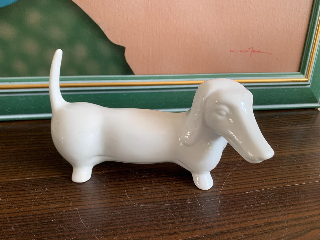 Dachshund White Ceramic Dog Statue Vintage - Etsy