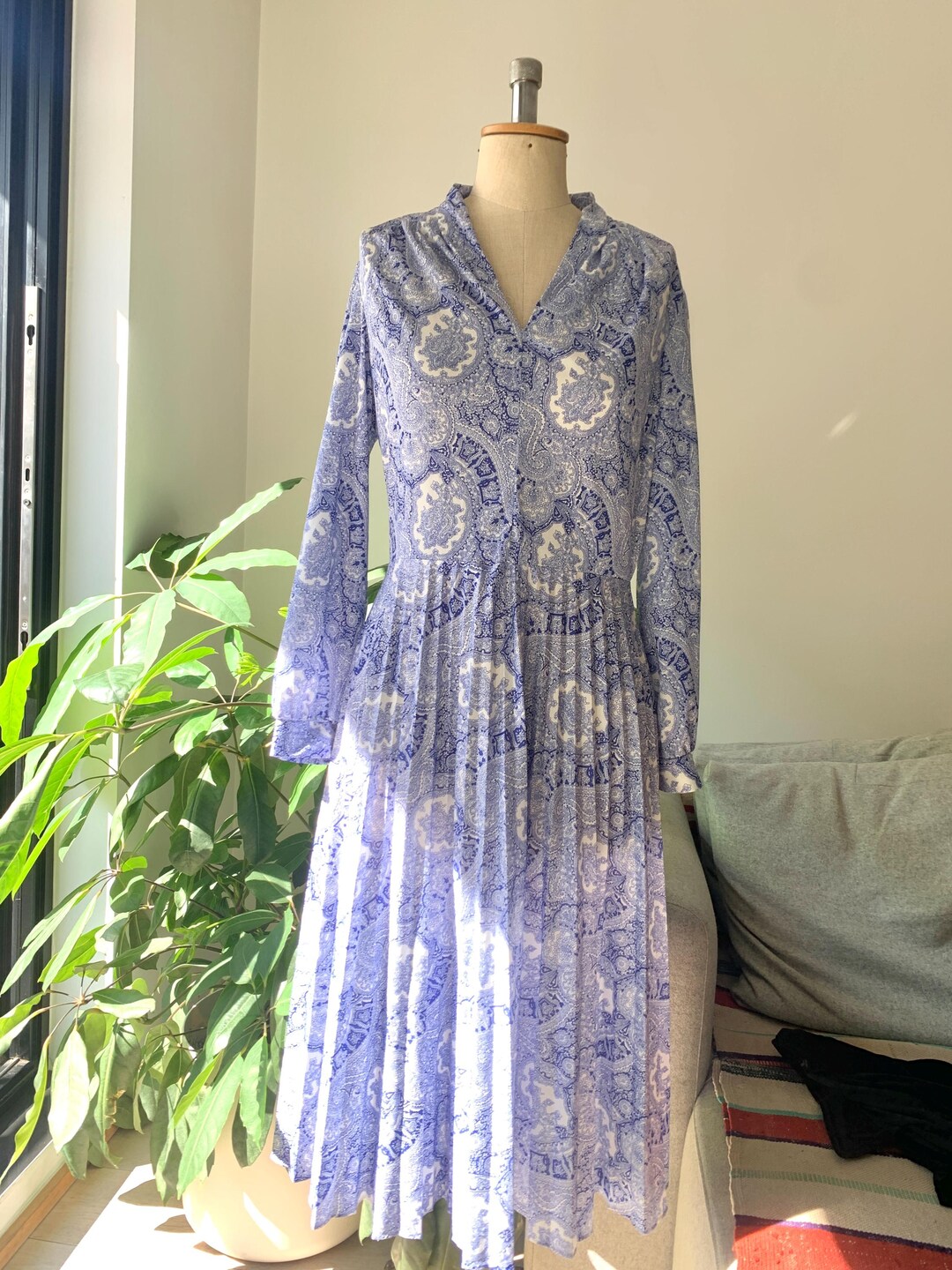 70s Nancy Stevens Made in USA Dress Paisley Light Blue Vintage - Etsy