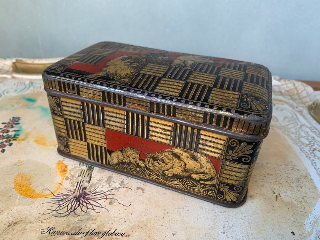 Cats Gold Black Metal Retro Storage Box Vintage Tin Box Plaid - Etsy