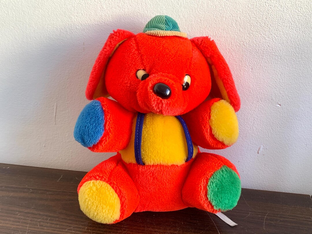 90s Rare Psychedelic Teddy Bear Plush Red Vintage - Etsy