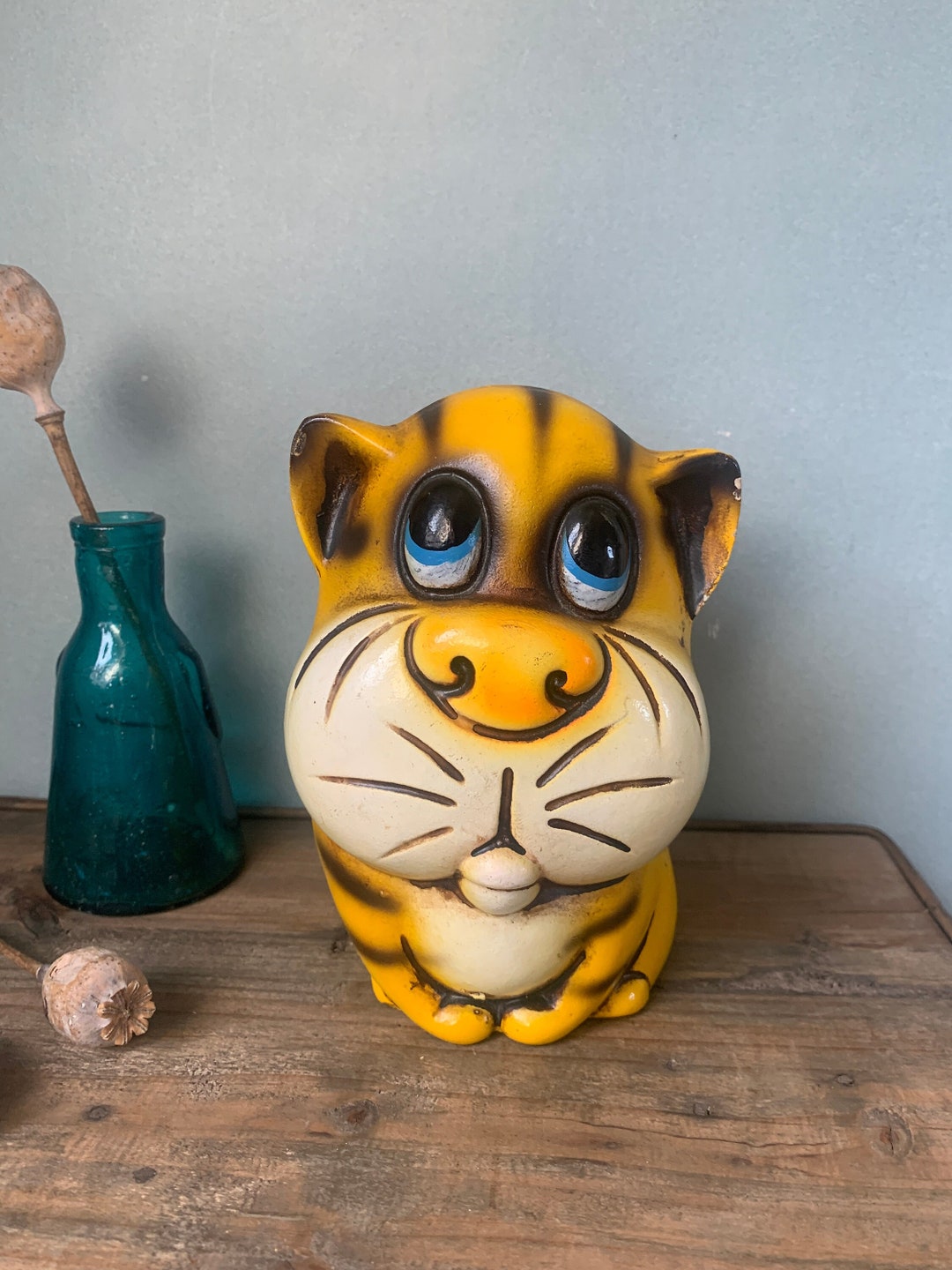 60s Tiger Piggy Bank Coin Bank Interior Deco Vintage Yellow - Etsy