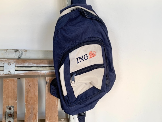 Rare ING BANK Backpack Lion Blue White Small Vintage - Gem