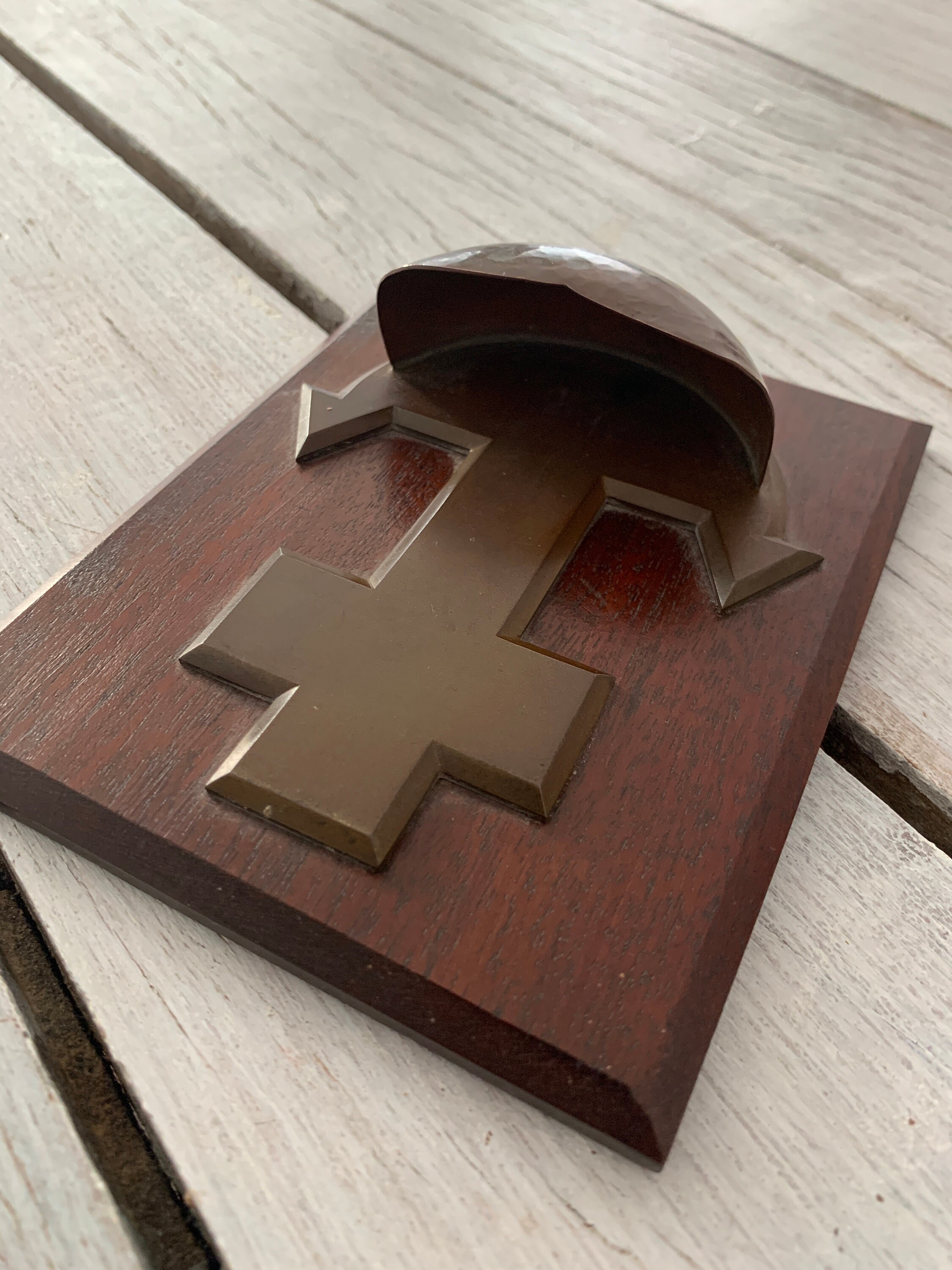 60s Holy Water Font Cross Bronze Wall Hanging Wood Vintage Christian ...