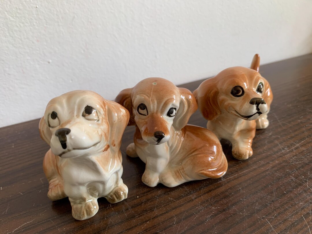 Set of 3 Puppy Dog Figurines Ceramic Beagle - Etsy
