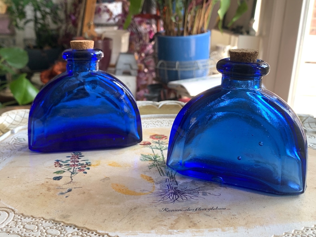 Set of 2 Cobalt Blue Bottles Flower Vase Vintage Cork - Etsy