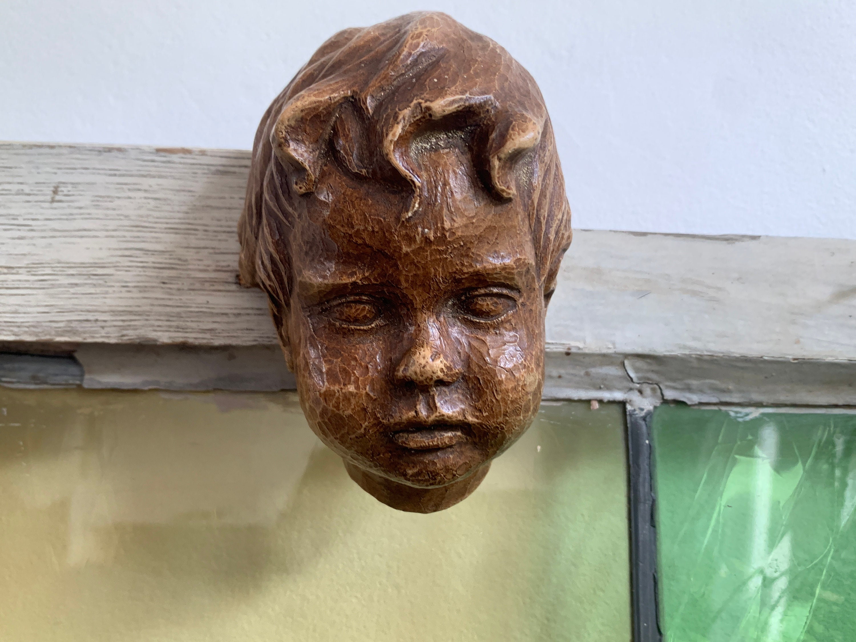 60s CERACAST Cherub Boy Face Wall Hanging Decor Faux Wood Vintage - Etsy