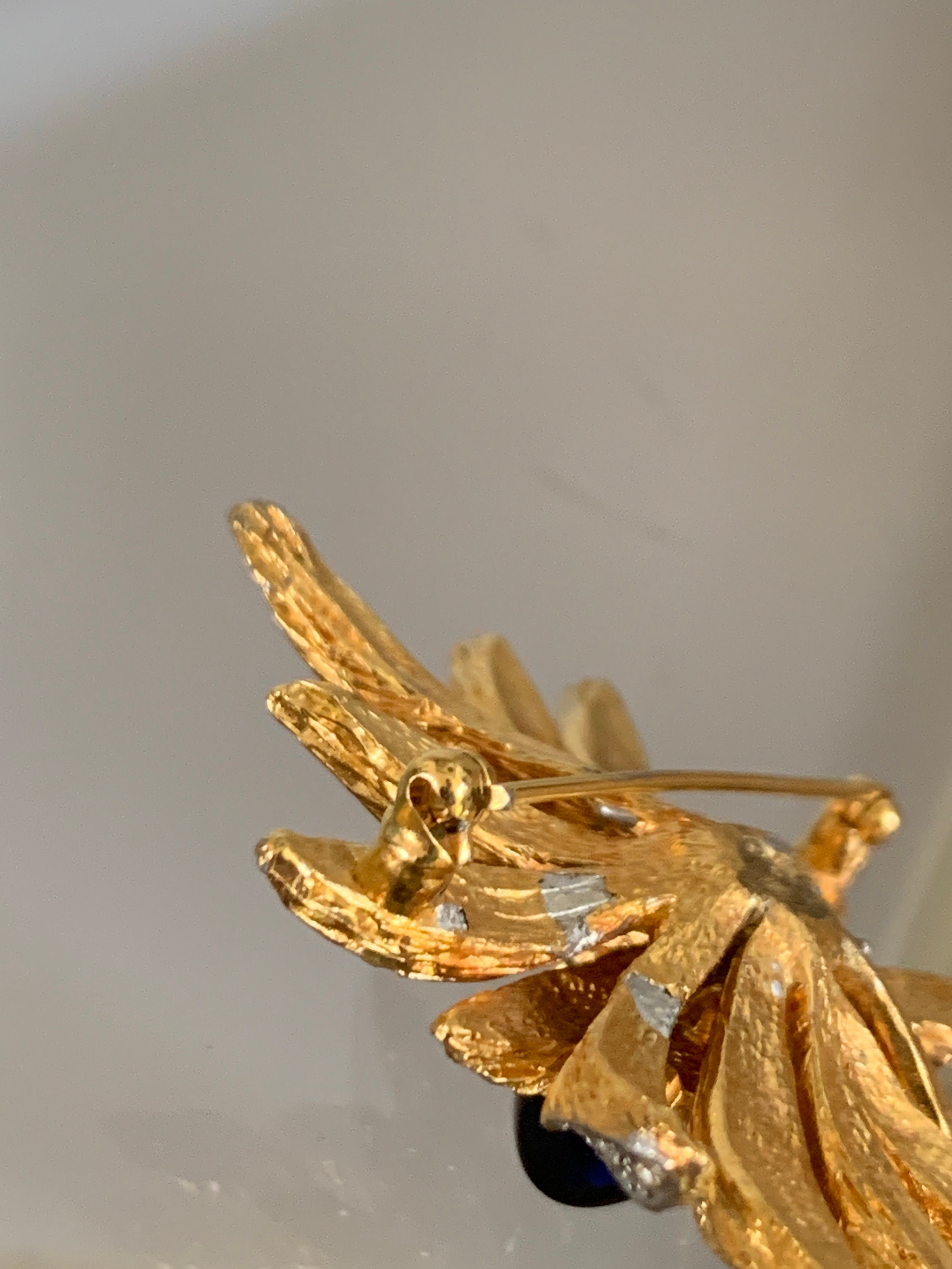 MODELE DEPOSE Blue Glass Stone Rhine Stone Vintage Brooch Flower Gold ...