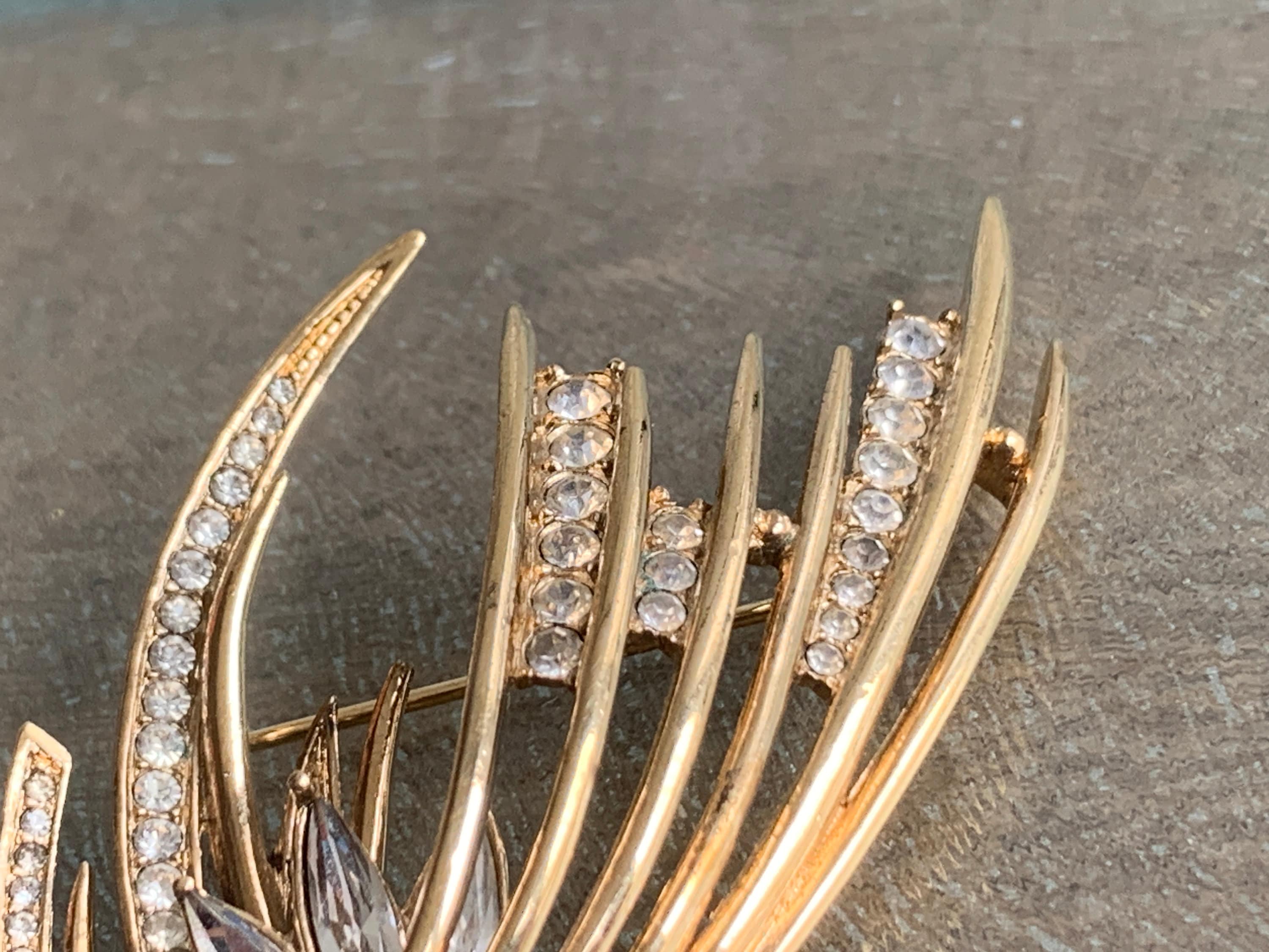 80s A&S Attwood and Sawyer Brooch Glass Rhinestone Firework Feather ...
