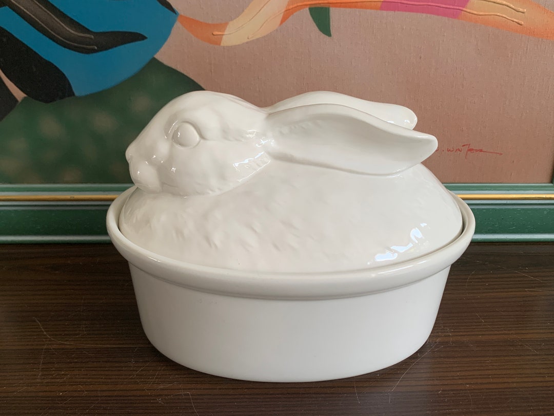 Made in Japan Rabbit Bunny Terrine Dish White Ceramic Large Oven and ...