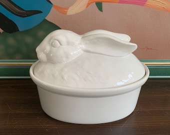 Vintage Mid Century Ceramic White Bunny Rabbit Dish With Lid - Etsy
