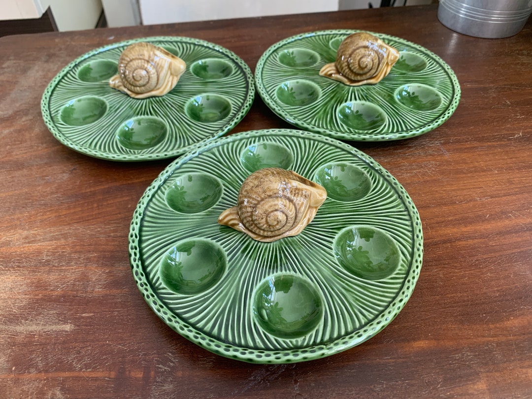 Rare Made in Italy Escargot Serving Plates Tray Ceramic Snail Green ...