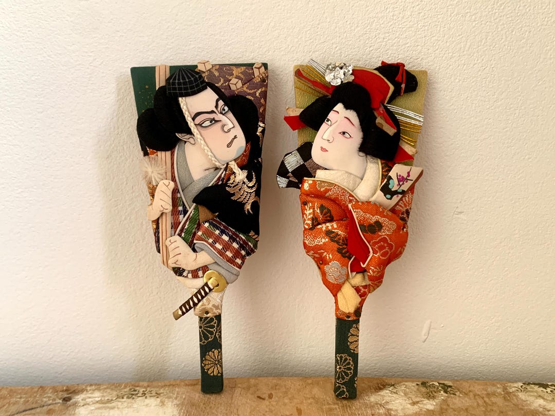 Battledore HAGOITA Vintage Wooden Base Geisha Maiko 芸者 舞子 Kabuki 歌舞伎 ...