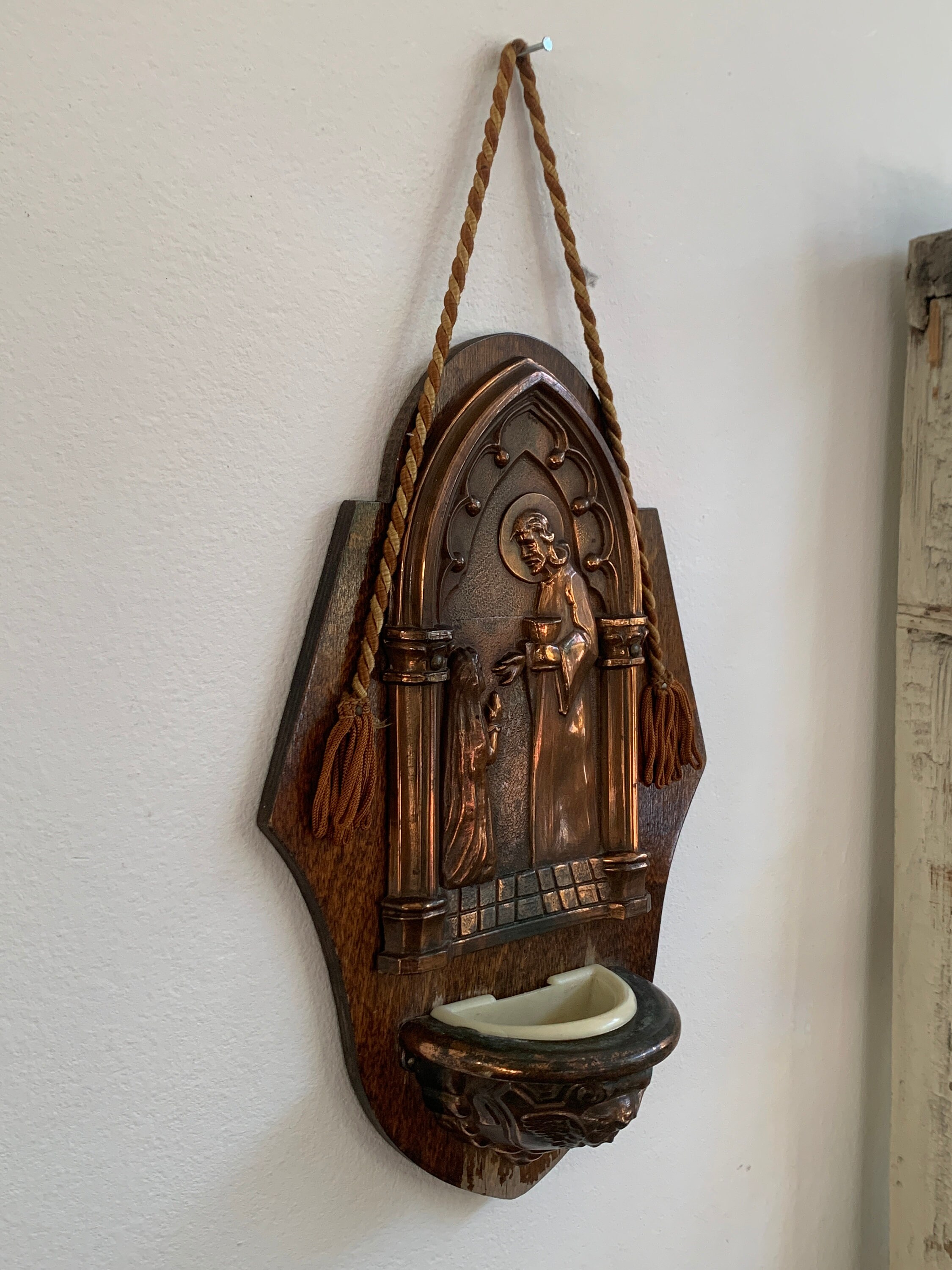 Maria Priester Bronze Holy Water Font Wall Hanging Vintage Christian ...