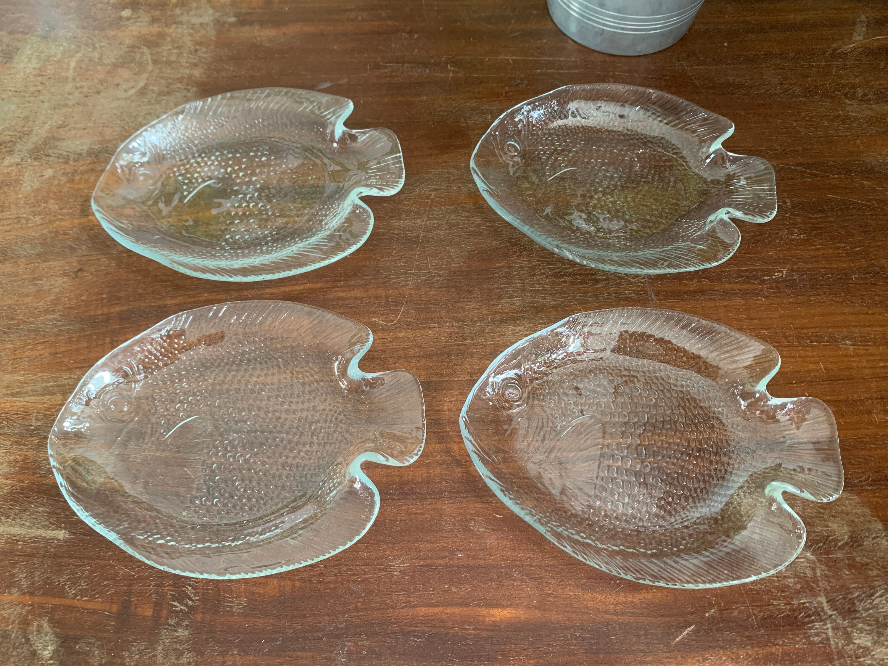 Set of 4 Arcoroc France Glass Fish Shaped Plate Vintage 15.7 Cm X 12.4 ...