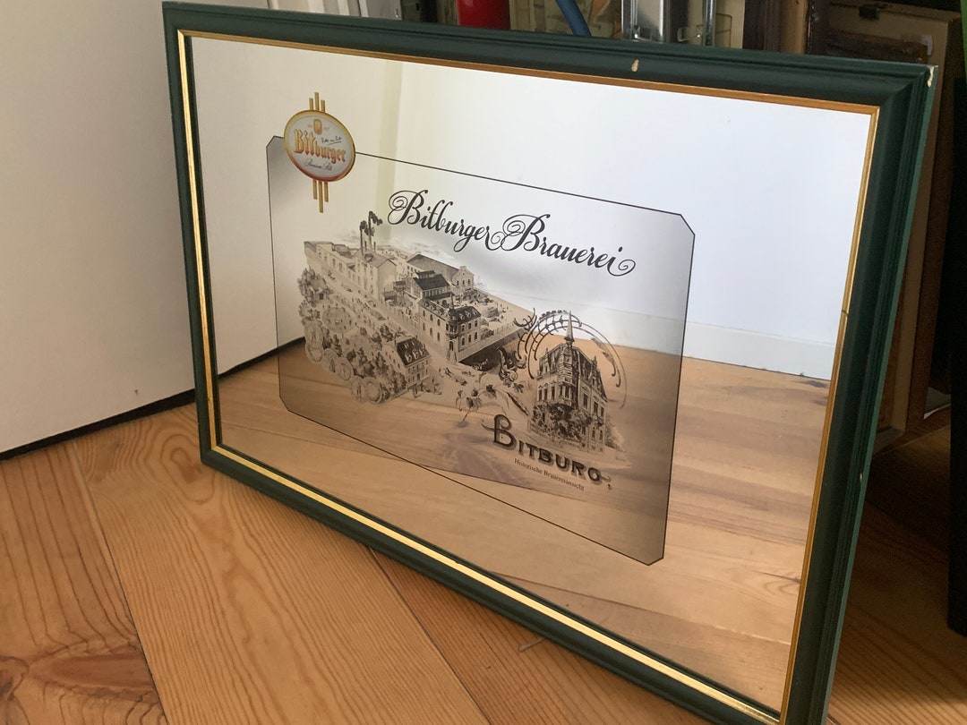 Rare BITBURGER BRAUREREI Pub Mirror Vintage Wooden Frame Beer Bitburo ...