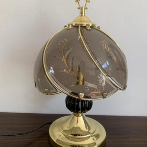 80s Table Lamp Glass Shade Hollywood Regency Style Vintage Touch Sensor ...