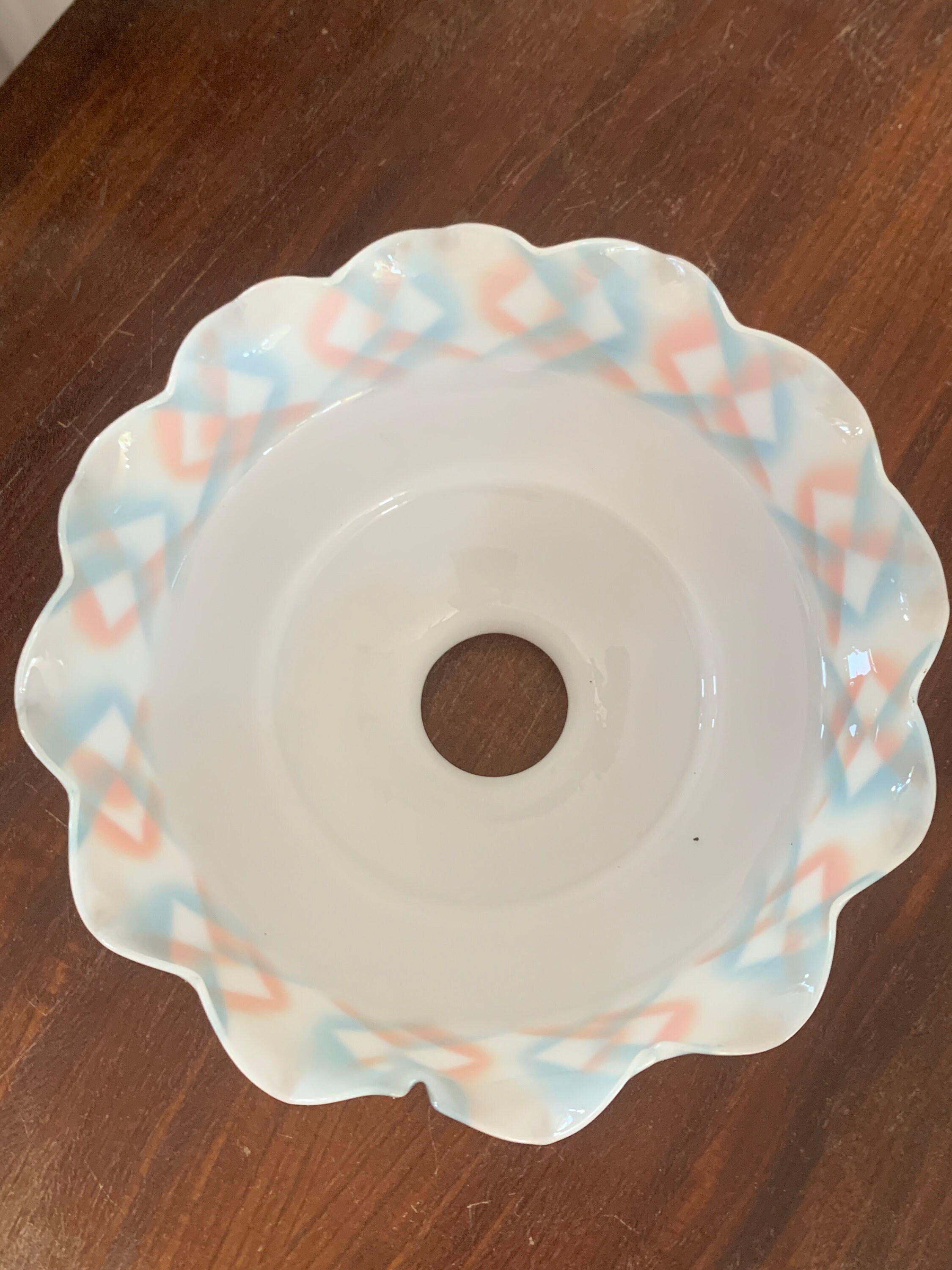 Milk Glass Lamp Shade Stencil Ceiling Light Antique Vintage Orange Blue ...