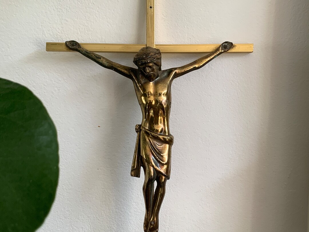 50s Jesus Christ Vintage Cross Brass Large Christian Decoration Wall ...
