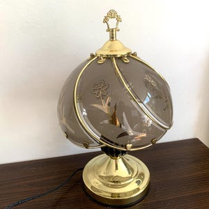80s Table Lamp Glass Shade Hollywood Regency Style Vintage Touch Sensor ...