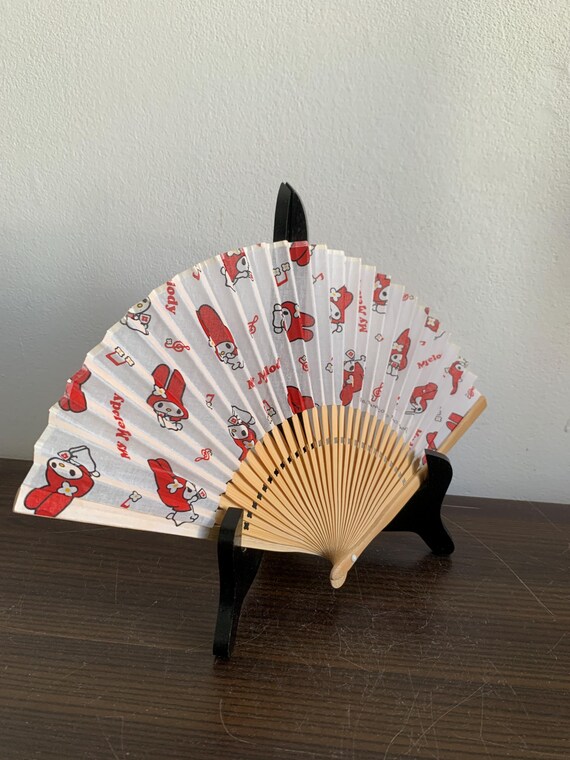 Rare 90s My melody Sanrio Japanese Hand Fan Sensu Woo… - Gem