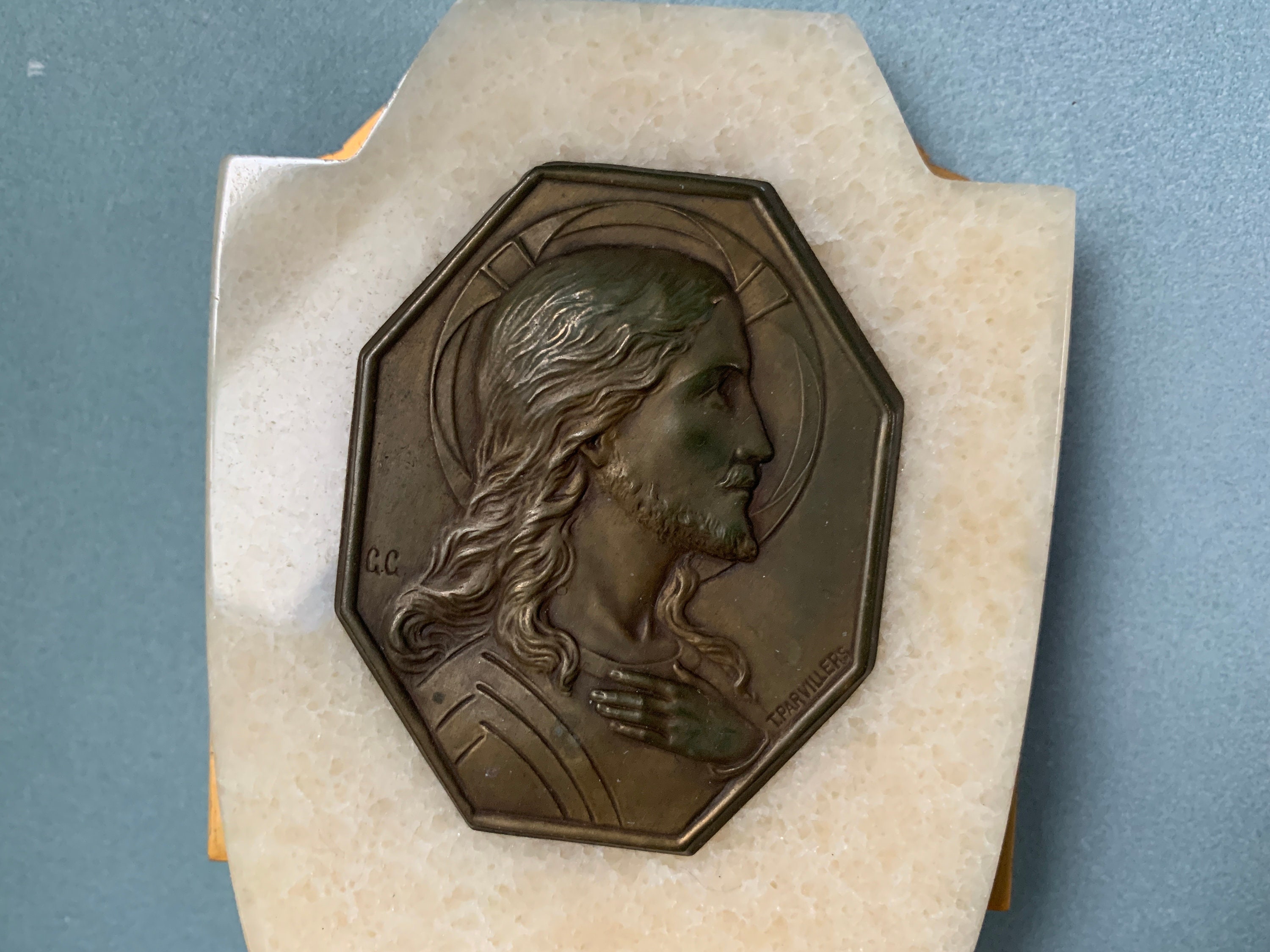 50s Alabaster Jesus Bronze Holy Water Font Wall Hanging Vintage ...