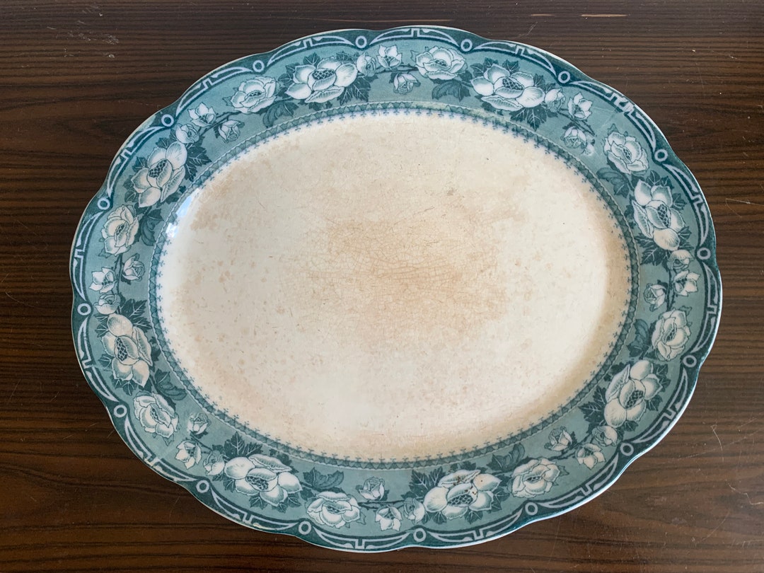 Rare BISTO England KHAN Plate Ceramic Blue Flower Oval Platter Antique ...