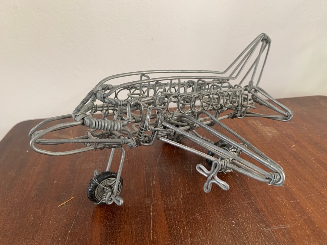 Wire Art Airplane Object Sculpture Display Handmade Metal Vintage ...