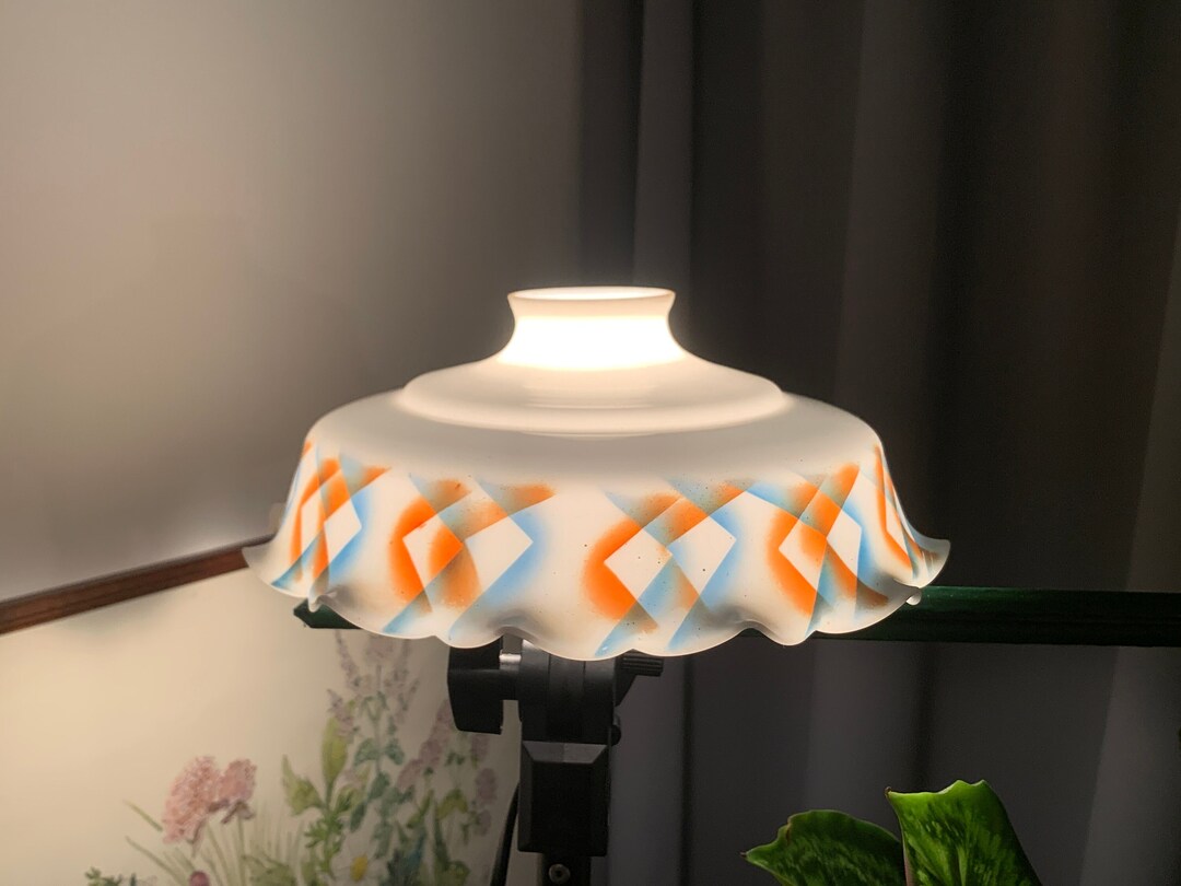 Milk Glass Lamp Shade Stencil Ceiling Light Antique Vintage Orange Blue ...