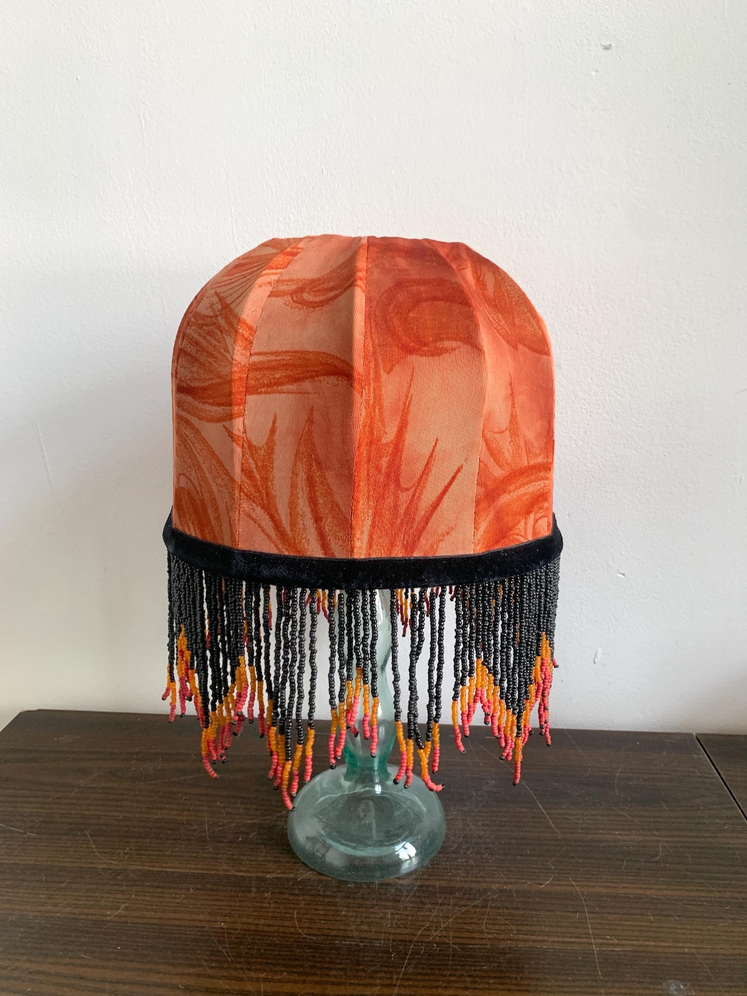 70s Lamp Shade Orange Black Beads Vintage Mid Century - Etsy