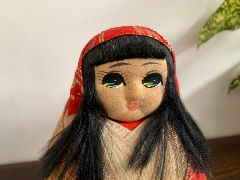 Japanese Doll Kimono Daruma Red Lady Girl Manga Eyes Vintage Large 15 ...