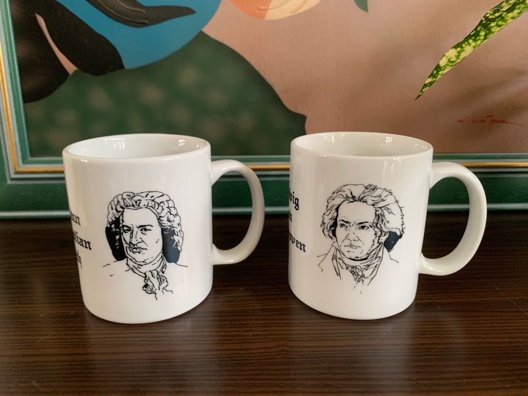 90s Set of 2 Bach Beethoven Ceramic Mugcup Collective Vintage White ...