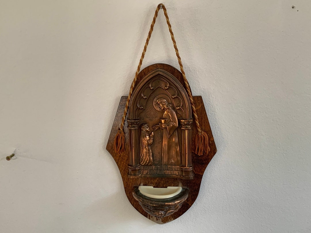Maria Priester Bronze Holy Water Font Wall Hanging Vintage Christian ...