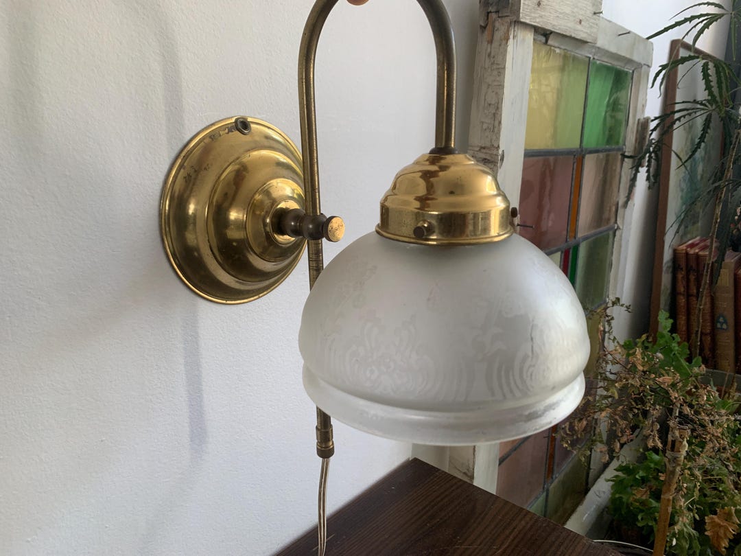 70s Vintage Wall Lamp Lighting Messing Mid Century Glass Shade - Etsy