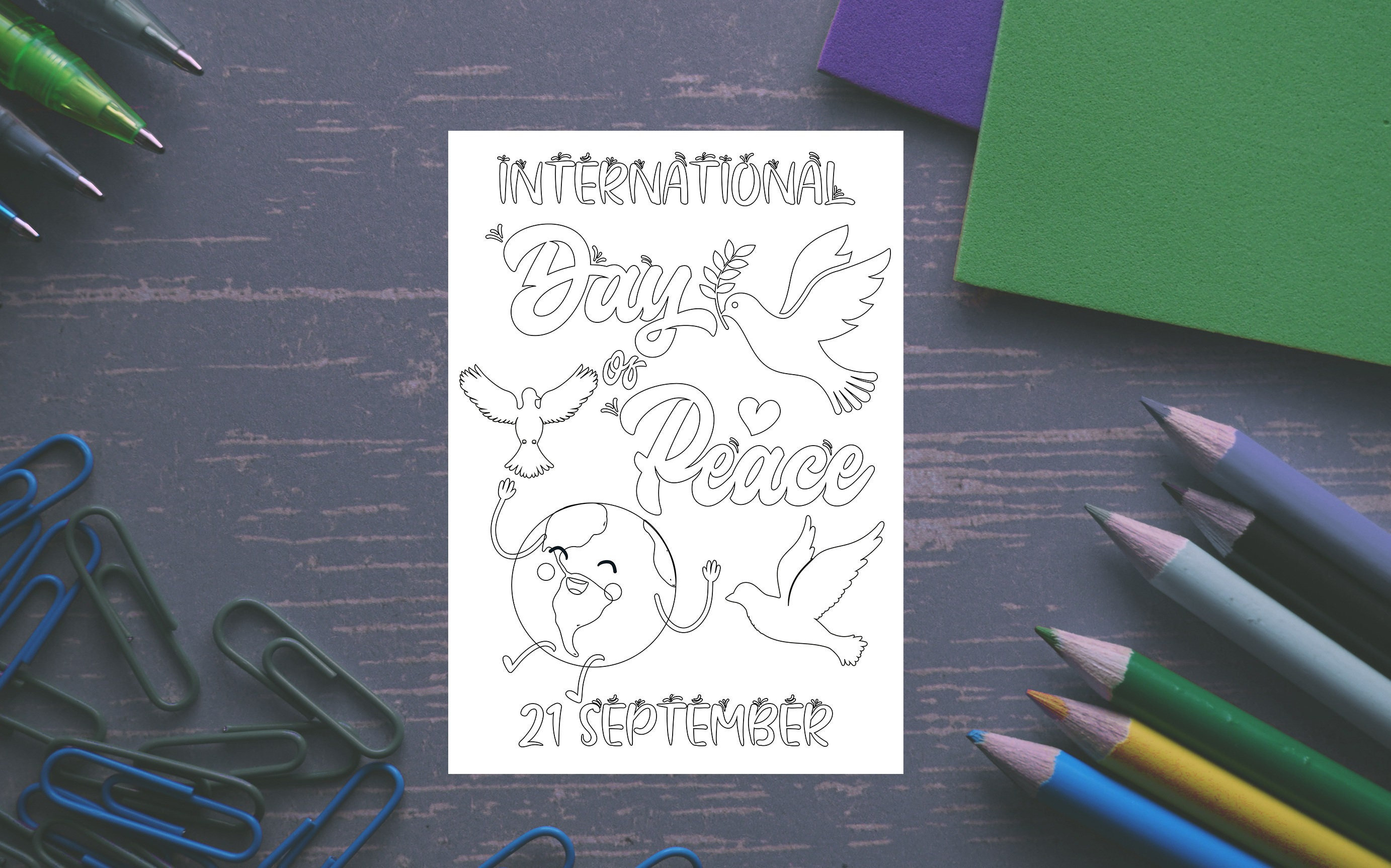 International Day of Peace Printable Colouring Sheet - Etsy