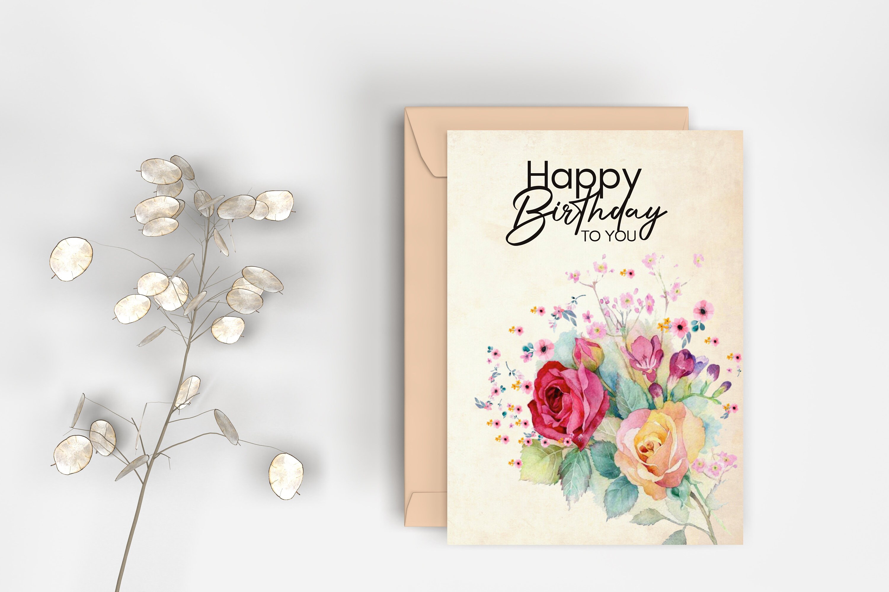 Birthday Card, Floral Printable Card, Instant Download, Happy Birthday ...