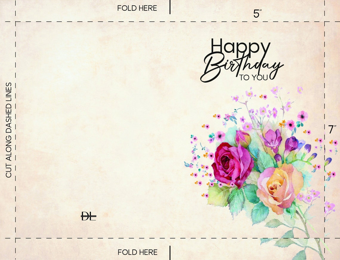 Birthday Card, Floral Printable Card, Instant Download, Happy Birthday ...