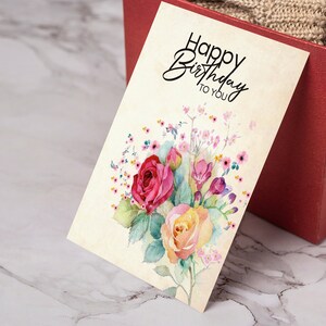 Birthday Card, Floral Printable Card, Instant Download, Happy Birthday ...