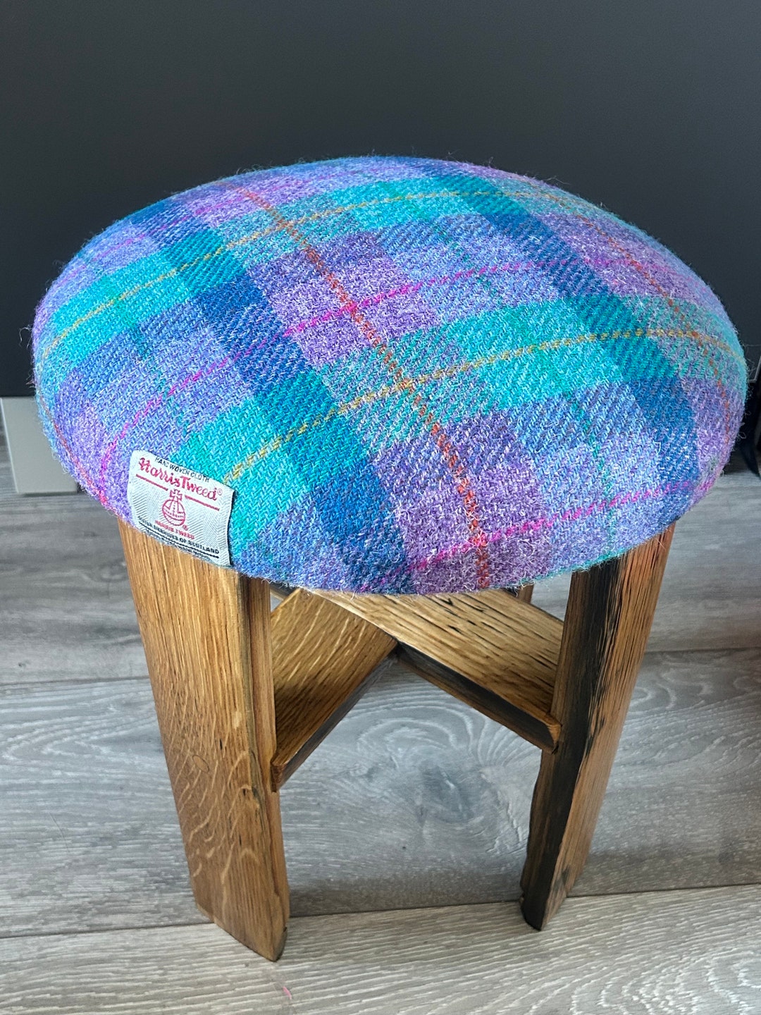 Harris Tweed Footstool or Stool With Solid Oak Whisky Barrel Legs. - Etsy
